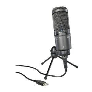 audio-technica at2020usb+ cardioid condenser usb microphone, with built-in headphone jack & volume control, perfect for content creators (black)