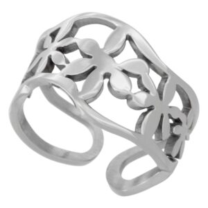 sabrina silver stainless steel floral wavy cuff ring, 9/16 inch wide, size 9