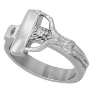 sabrina silver stainless steel crucifix ring high polished 1/2 inch wide, size 7.5