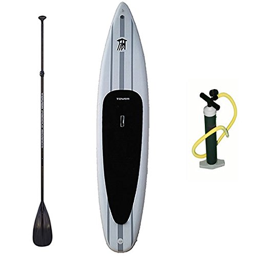 Tower Xplorer Inflatable 14' Stand Up Paddle Board - (8 Inches Thick) - Universal SUP Wide Stance - Premium SUP Bundle (Pump & Adjustable Paddle Included) - Non-Slip Deck - Youth and Adult