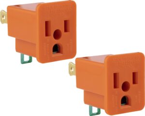 ge polarized grounding outlet extender, 2 pack, turn 2-prong into 3, easy to install, indoor, ul listed, orange, 14404