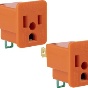 GE Polarized Grounding Outlet Extender, 2 Pack, Turn 2-Prong into 3, Easy to Install, Indoor, UL Listed, Orange, 14404