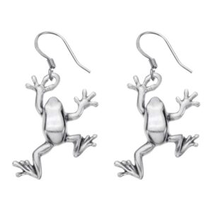 danforth tree frog earrings with surgical steel wires – handcrafted pewter frog earrings for women – 1”, made in usa