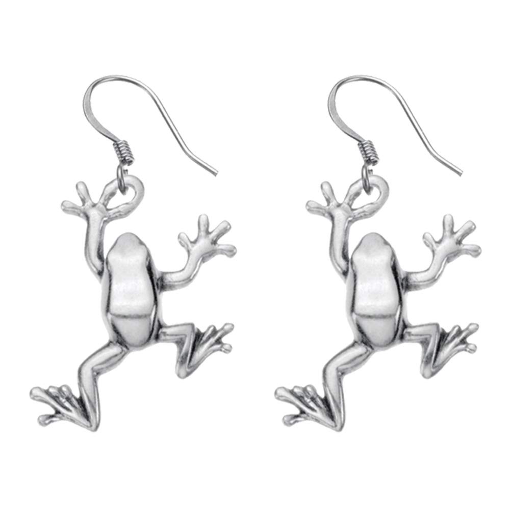 Danforth Tree Frog Earrings with Surgical Steel Wires – Handcrafted Pewter Frog Earrings For Women – 1”, Made In USA