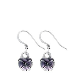 danforth – mini pansy drop earrings, ½” – purple flower earrings – violet pansy – amethyst, february, birth month dangle earrings for women – made in usa