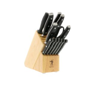 henckels forged premio 14-pc knife set with block, chef knife, paring knife, utility knife, steak knife set, black, stainless steel