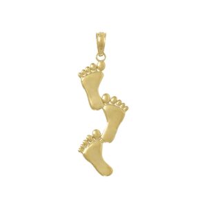 million charms 14k yellow gold beach charm pendant, triple vertical feet, high polish