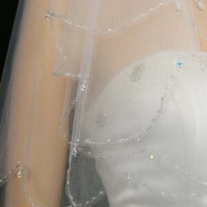 SAMKY 2T 2 Tier Scallop Edge Dangle Crystals Veil - White Fingertip Length 36" V025