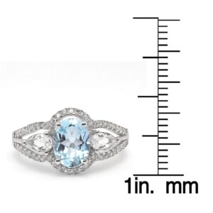 De Buman Sterling Silver Genuine Blue Topaz, White Topaz and Cubic Zirconia Ring, Size 6