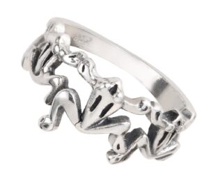 sterling silver three little frogs ring size 8