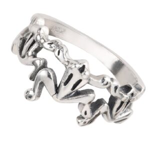 Sterling Silver Three Little Frogs Ring Size 8