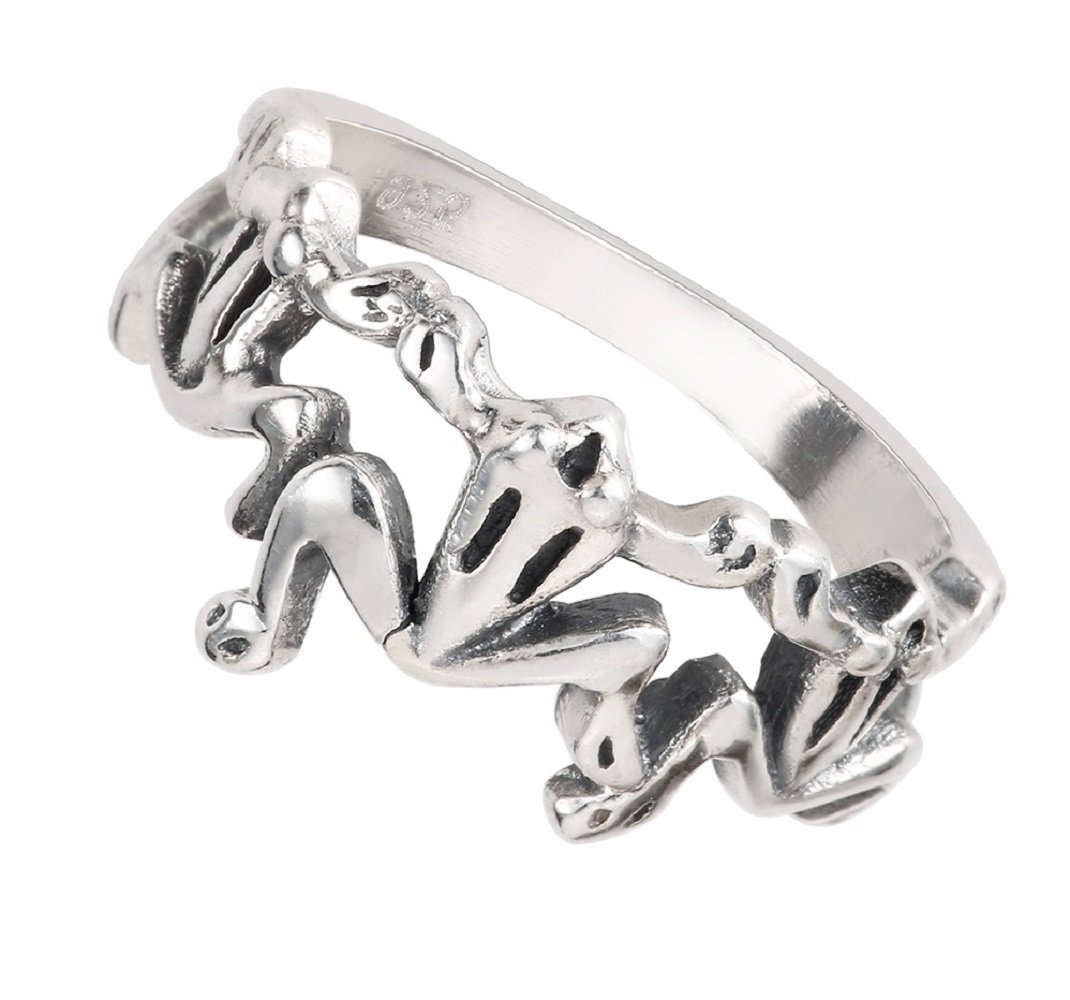 Sterling Silver Three Little Frogs Ring Size 8