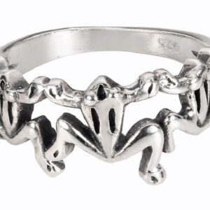 Sterling Silver Three Little Frogs Ring Size 8