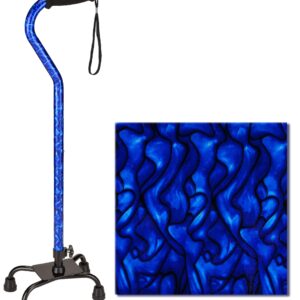 NOVA Designer Quad Cane, Lightweight Four Legged Walking Cane with Soft Grip Handle, Height (for users 4’11” - 6’4”) and Left or Right Adjustable, Blue Waves Design