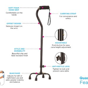 NOVA Designer Quad Cane, Lightweight Four Legged Walking Cane with Soft Grip Handle, Height (for users 4’11” - 6’4”) and Left or Right Adjustable, Blue Waves Design