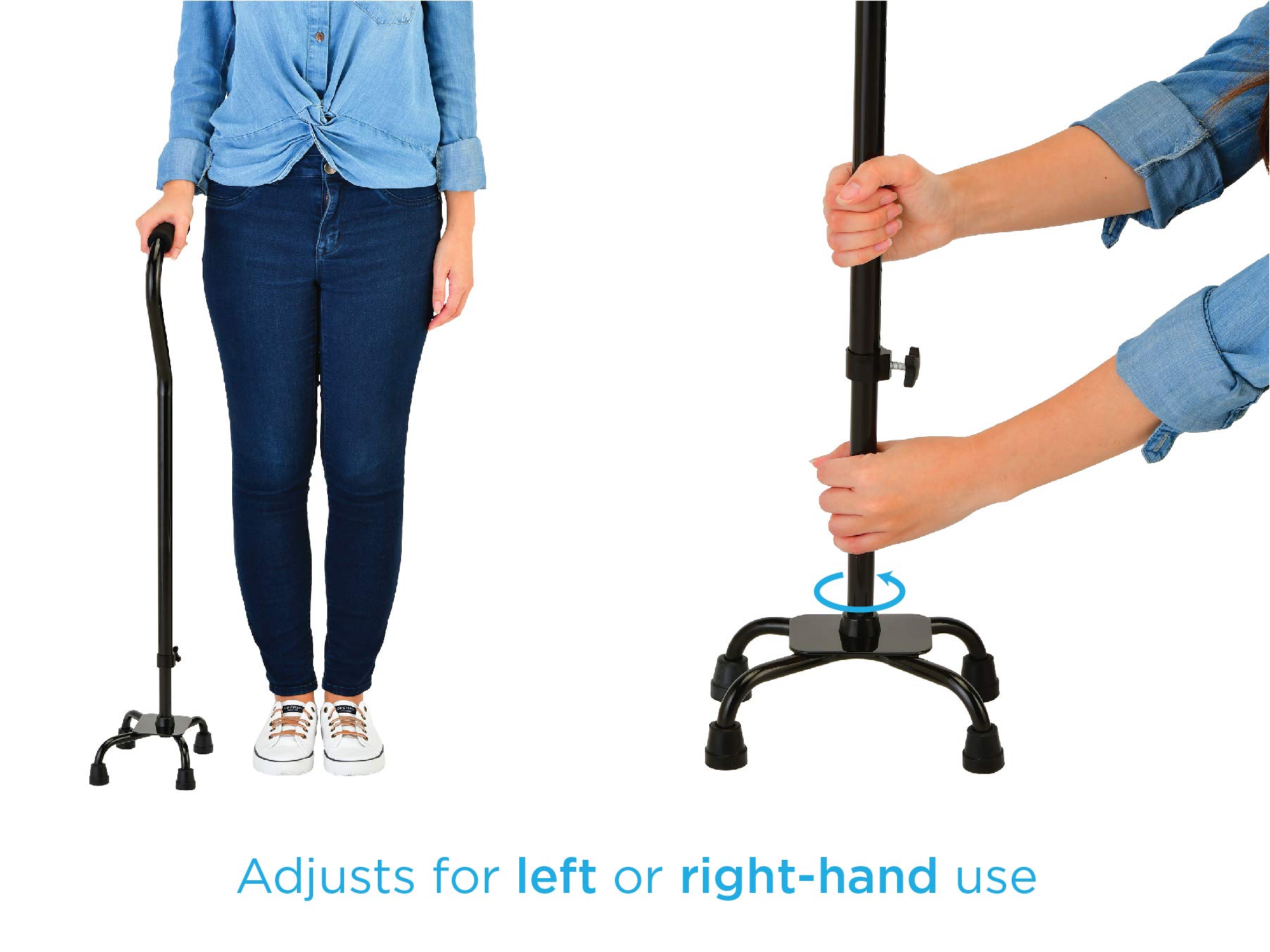 NOVA Designer Quad Cane, Lightweight Four Legged Walking Cane with Soft Grip Handle, Height (for users 4’11” - 6’4”) and Left or Right Adjustable, Blue Waves Design