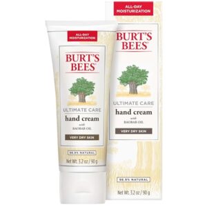 burt's bees hand cream for dry skin, moisturizing natural lotion, unscented, ultimate care with baboab oil, 3.2 ounce (packaging may vary)