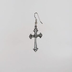 Gothic Victorian Cross Dangle Earrings with Red Austrian Crystals