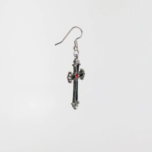 Gothic Victorian Cross Dangle Earrings with Red Austrian Crystals