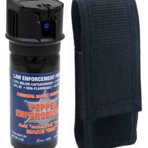 Pepper Enforcement 2 oz. Splatter Stream Pepper Spray with Belt Loop Holster for Self Defense - Maximum Strength 10% OC Formula, Flip Top Safety Tactical Design, Personal Protection Devices