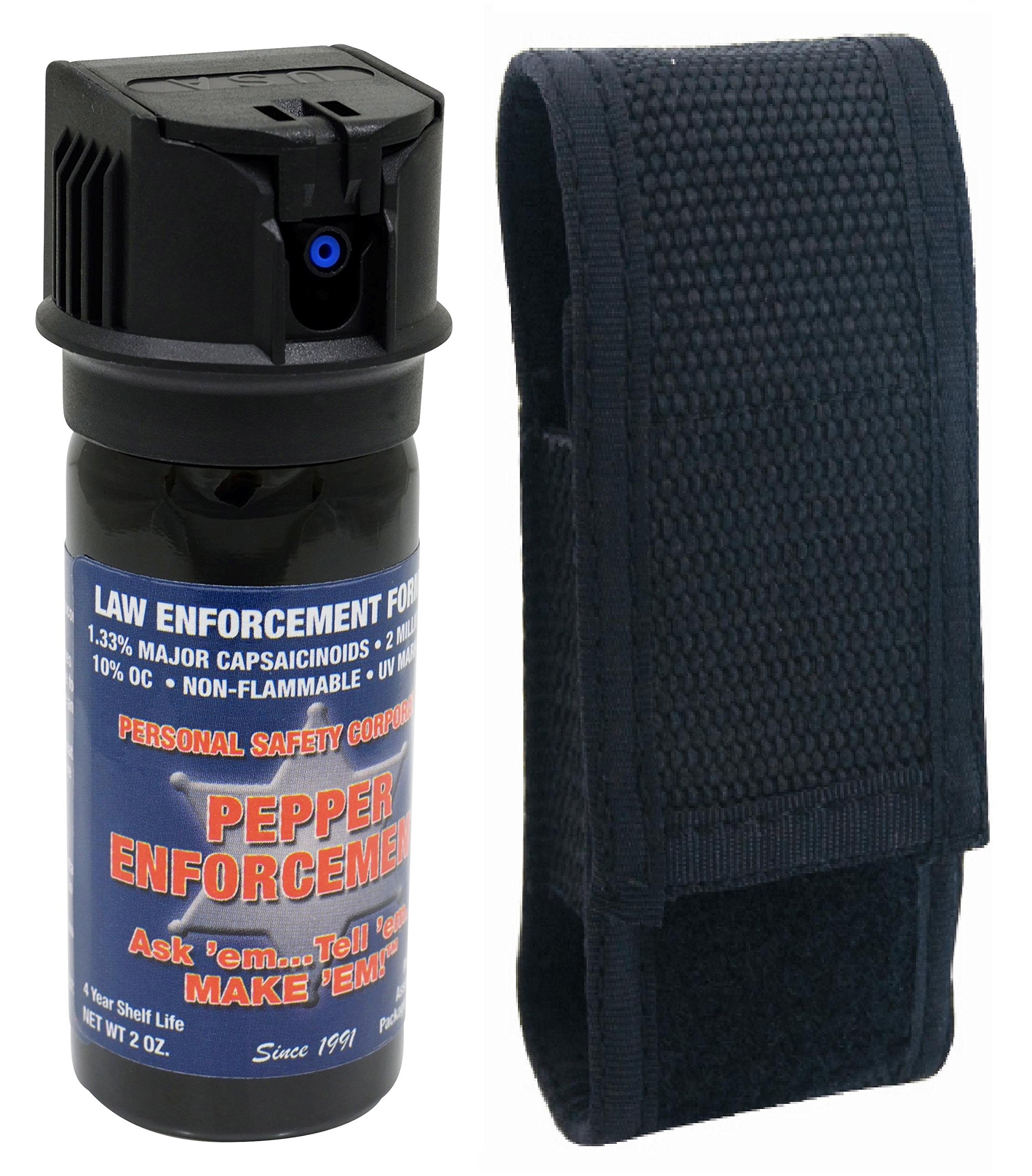 Pepper Enforcement 2 oz. Splatter Stream Pepper Spray with Belt Loop Holster for Self Defense - Maximum Strength 10% OC Formula, Flip Top Safety Tactical Design, Personal Protection Devices