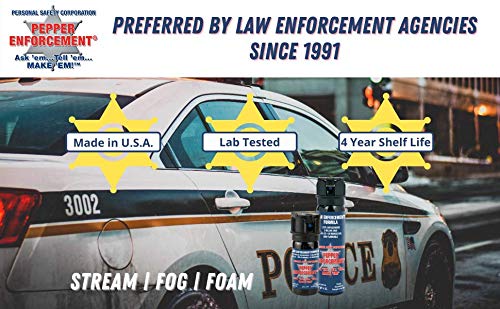 Pepper Enforcement 2 oz. Splatter Stream Pepper Spray with Belt Loop Holster for Self Defense - Maximum Strength 10% OC Formula, Flip Top Safety Tactical Design, Personal Protection Devices