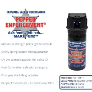 Pepper Enforcement 2 oz. Splatter Stream Pepper Spray with Belt Loop Holster for Self Defense - Maximum Strength 10% OC Formula, Flip Top Safety Tactical Design, Personal Protection Devices