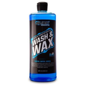 slick products wash & wax extra thick foaming cleaning solution motorcycle, truck, trailer, boat, car wash soap - works with foam cannon, foam gun, sprayers, buckets, 32 oz., tropical scent