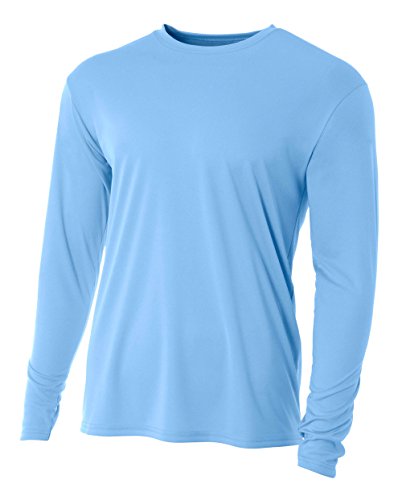 A4 Mens Cooling Performance Long Sleeve Crew, Large, Lt Blue