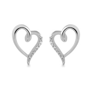 jewelili heart diamond stud earrings in 10k white gold, minimalistic dainty earrings