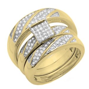 dazzlingrock collection 0.36 ctw round white diamond square head trio ring set in 18k yellow gold plated sterling silver, women size 7 & men size 10