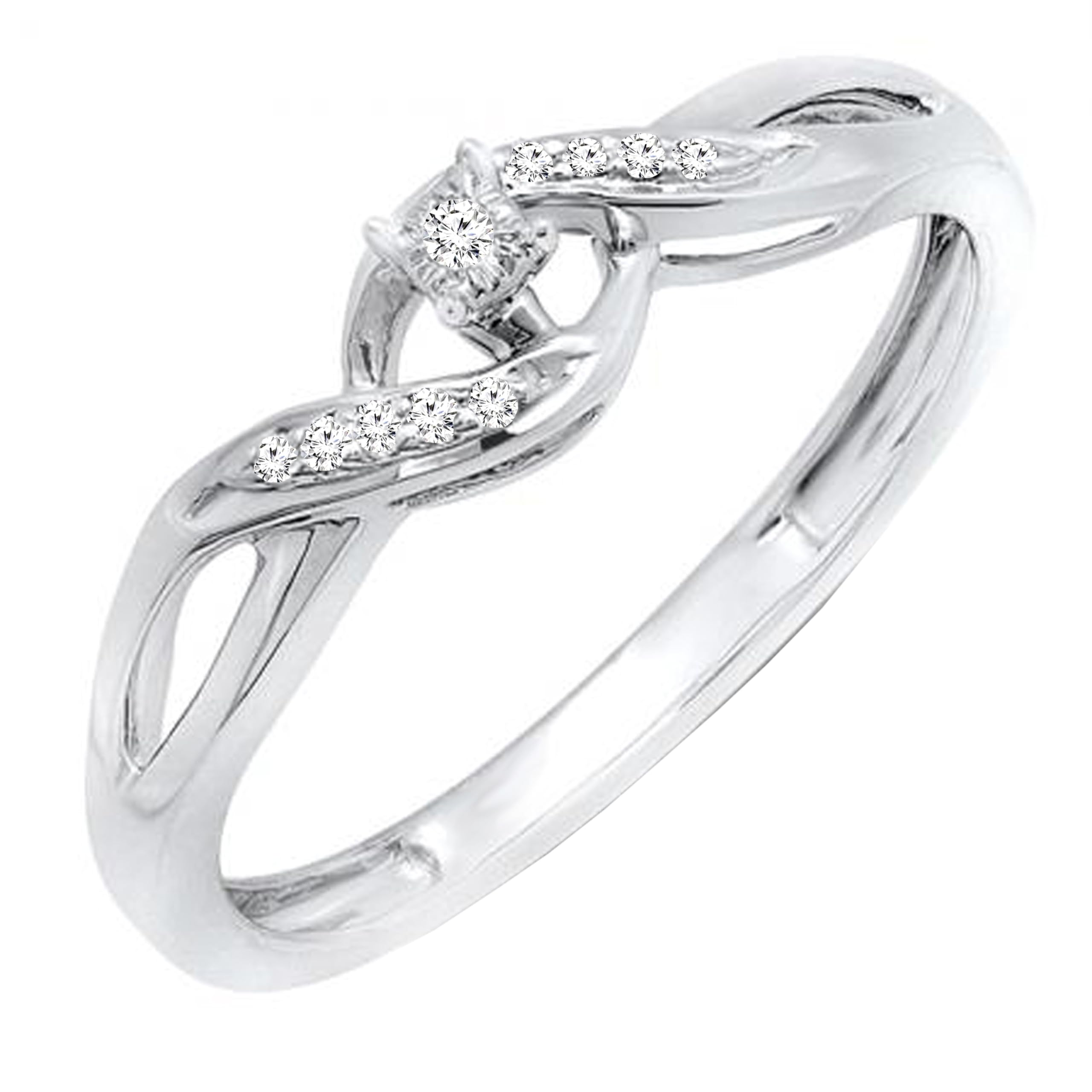 Dazzlingrock Collection Round White Diamond Crossover Swirl Promise Engagement Ring for Women (0.06 ctw, Color I-J, Clarity I2-I3) in 925 Sterling Silver Size 7