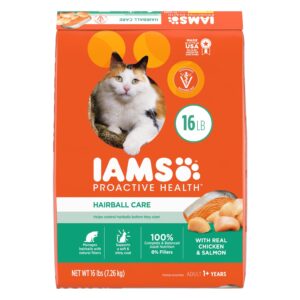 IAMS Proactive Health Adult Hairball Care Dry Cat Food with Chicken and Salmon, 16 lb. Bag