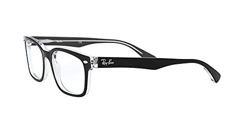 Ray-Ban RX5286 Square Prescription Eyeglass Frames, Black On Transparent/Demo Lens, 51 mm