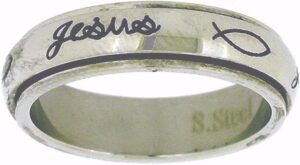 solid rock jewelry stainless steel cursive jesus spin ring with ichthuses (fish) style 380-size 10