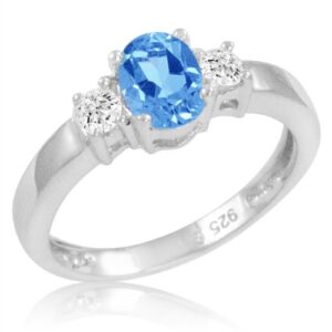 Amanda Rose Collection Swiss Blue and White Topaz Three Stone Ring in Sterling Silver (Available Sizes 5-9) sz 8