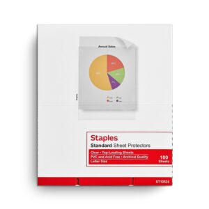 staples 40713 standard weight sheet protectors clear 100/box (10524)