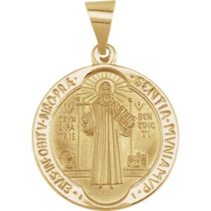 bonyak jewelry 14k yellow gold 18 mm round hollow st. benedict medal