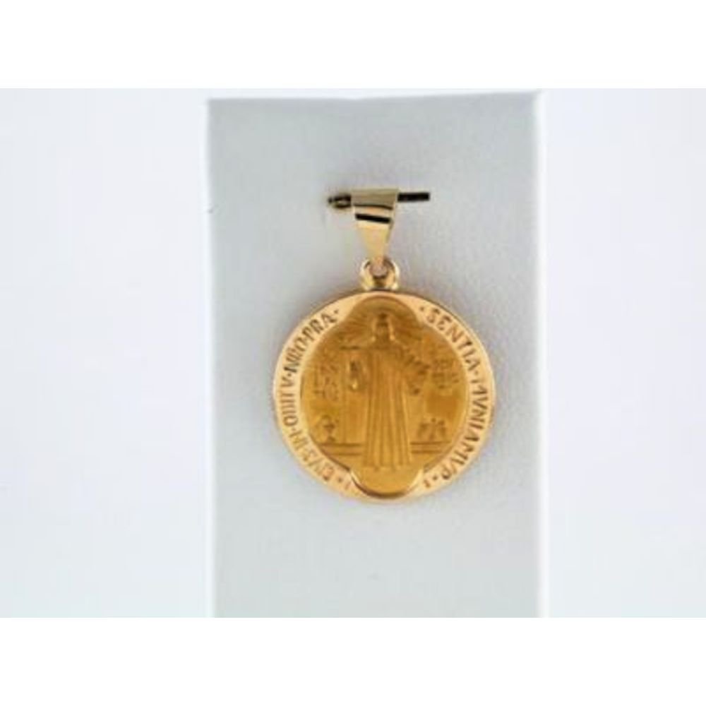 Bonyak Jewelry 14k Yellow Gold 18 mm Round Hollow St. Benedict Medal