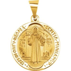 Bonyak Jewelry 14k Yellow Gold 18 mm Round Hollow St. Benedict Medal