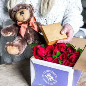 DELIVERY BY FRIDAY, 8/2 GUARANTEED IF ORDER PLACED BY 8/1 BEFORE 2PM EST From You Flowers - Two Dozen Long Stemmed Red Roses with Chocolates & Bear with Glass Vase (Fresh Flowers) Birthday,