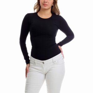 Underworks Women's Ultra Light Compression Minimizer Crew Long Sleeves, Large, Black