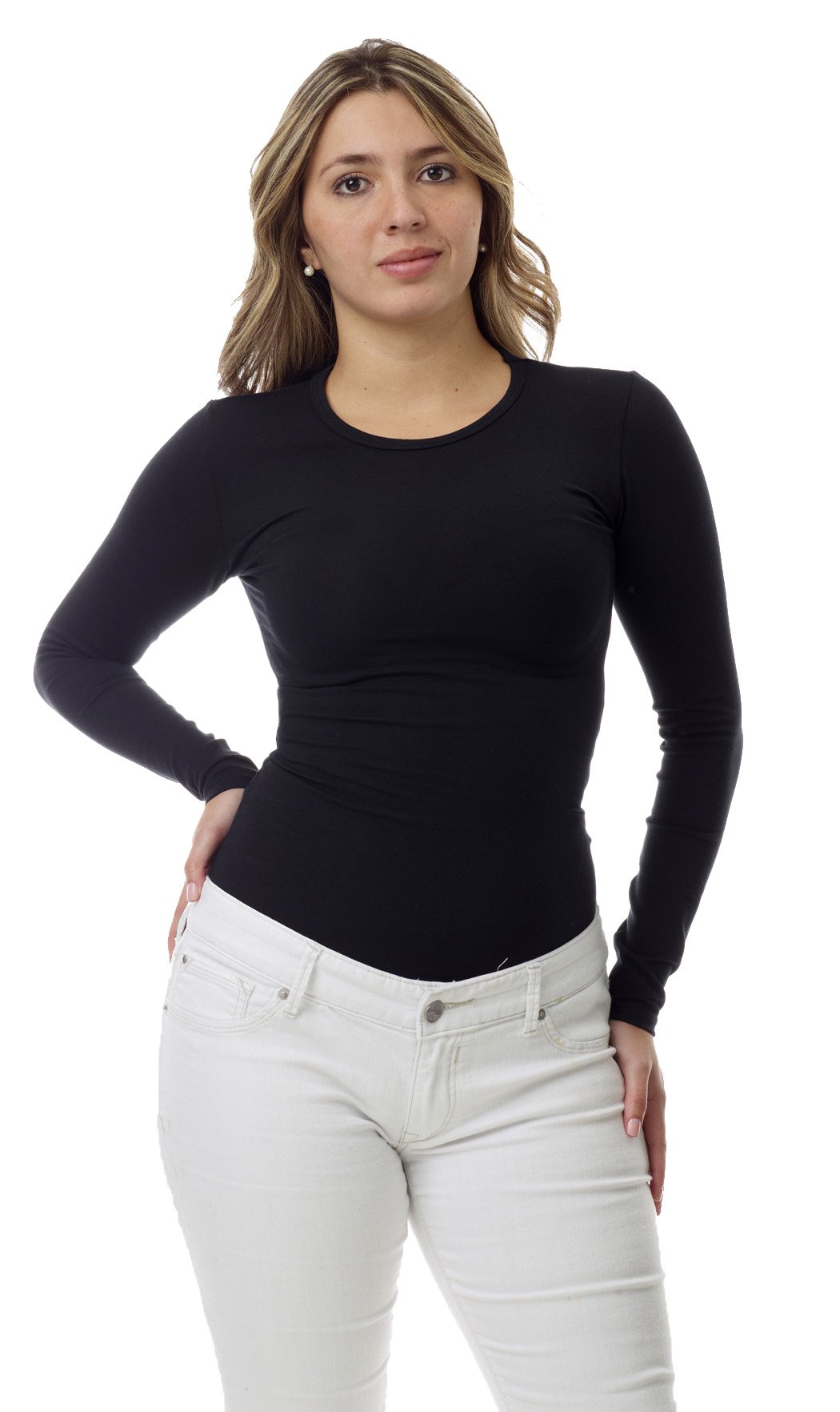 Underworks Women's Ultra Light Compression Minimizer Crew Long Sleeves, Large, Black