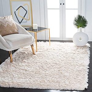 safavieh paris shag collection area rug - 6' x 9', ivory, handmade silken glam, 2.5-inch thick ideal for high traffic areas in living room, bedroom (sg511-1212)