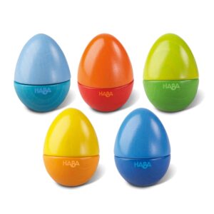 haba musical eggs - 5 wooden eggs with acoustic sounds, made in germany, kids musical instruments, montessori toys, learning toys & music play 2 yrs+