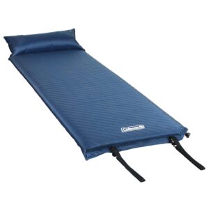 coleman self-inflating sleeping pad with pillow, lightweight inflatable camp pad with extra padding & quick deflation, no air pump needed, great for camping, backpacking, traveling, & more