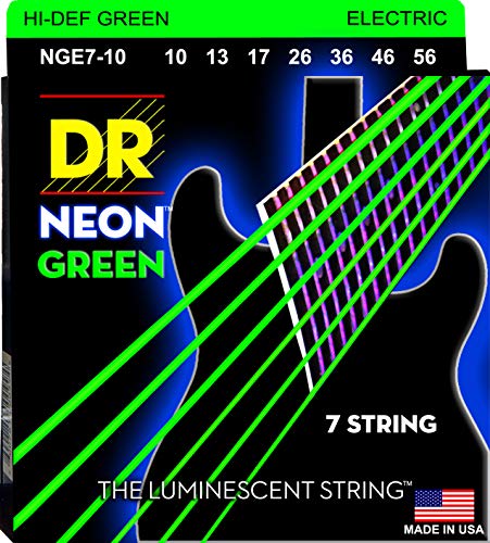 DR Strings Hi-Def NEON Green Coated Medium 7-String Electric Guitar Strings (10-56) Neon Green