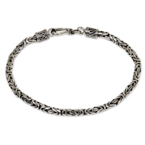 novica artisan handmade sterling silver chain bracelet no stone indonesia balinese traditional [7.25 in l x 0.1 in w] ' borobudur collection'