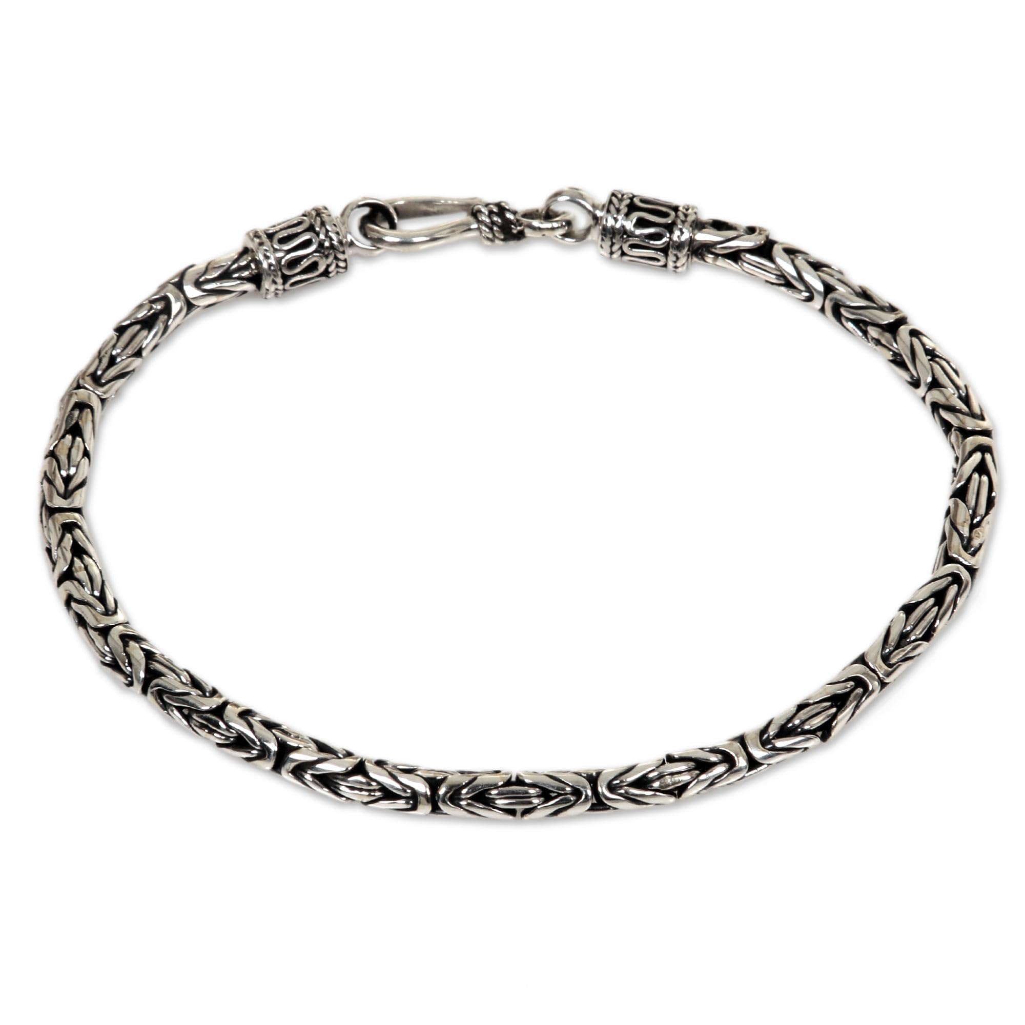 NOVICA Artisan Handmade Sterling Silver Chain Bracelet No Stone Indonesia Balinese Traditional [7.25 in L x 0.1 in W] ' Borobudur Collection'