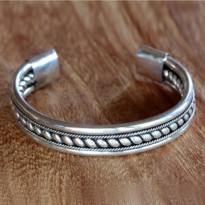 NOVICA Artisan Handcrafted Sterling Silver Cuff Bracelet Modern Bali No Stone Indonesia Balinese Traditional [6 in L (end to End) x 0.6 in W] ' Strength of Celuk'